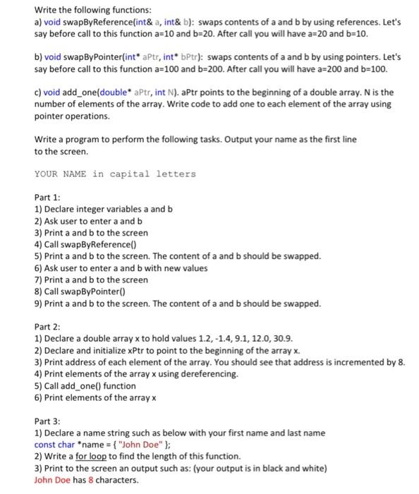 Solved Write the following functions: a) void | Chegg.com