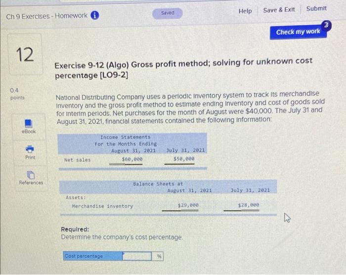 Solved Saved Help Submit Save & Exit Ch 9 Exercises - | Chegg.com