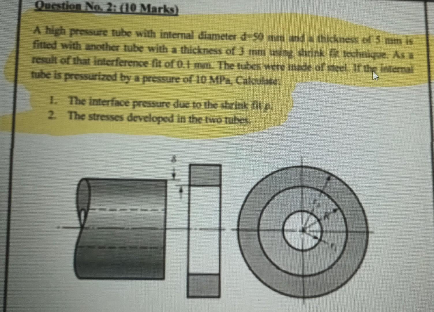 Solved A high pressure tube with internal diameter d=50 mm | Chegg.com