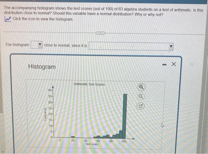 Solved The accompanying histogram shows the test scores (out | Chegg.com