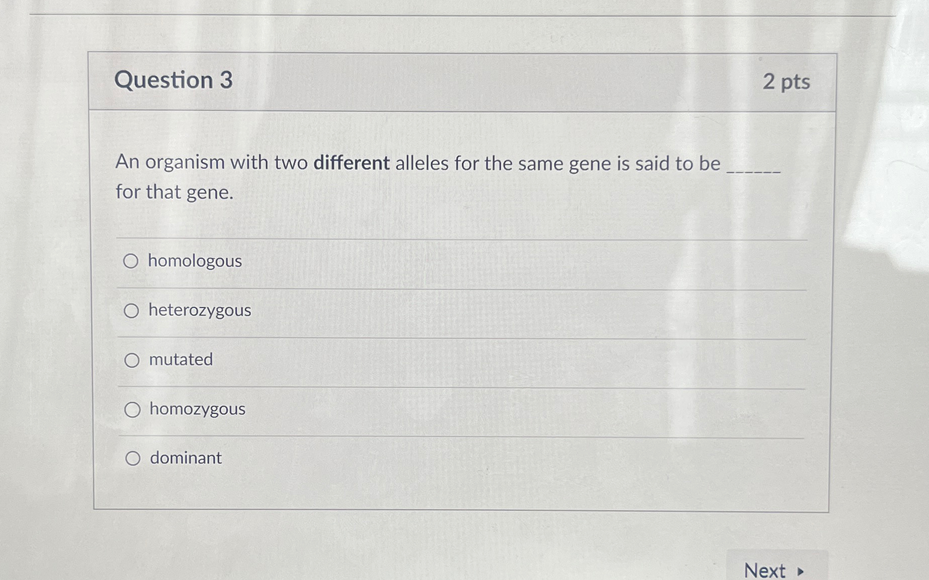 Solved Question 32 ﻿ptsAn organism with two different | Chegg.com