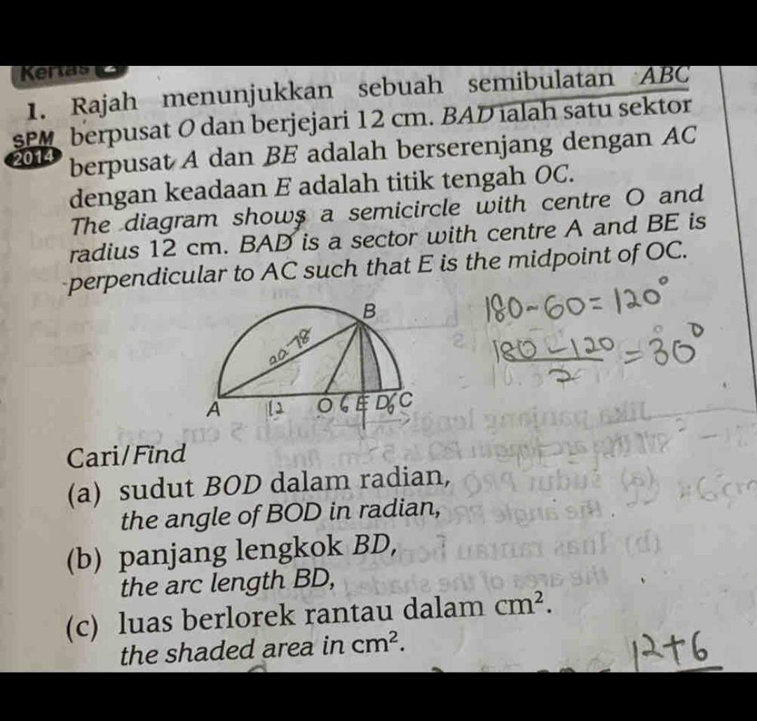 1. Rajah menunjukkan sebuah semibulatan ABC PM | Chegg.com