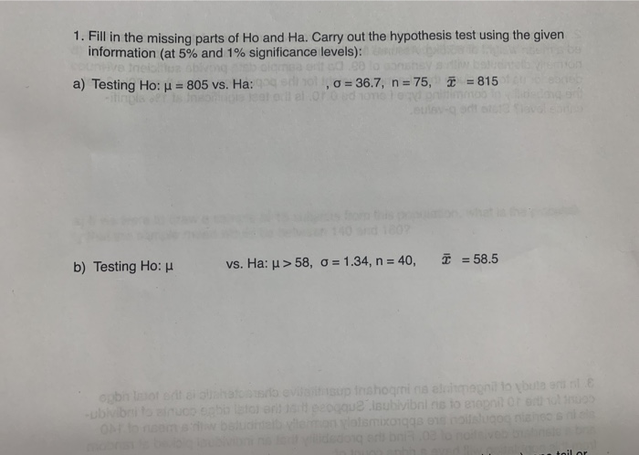 Solved 1. Fill in the missing parts of Ho and Ha. Carry out | Chegg.com