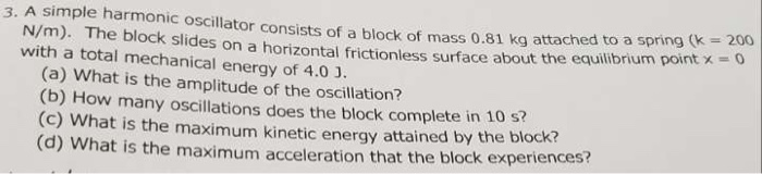 Solved 3. A simple harmonic oscillator consists of a block | Chegg.com