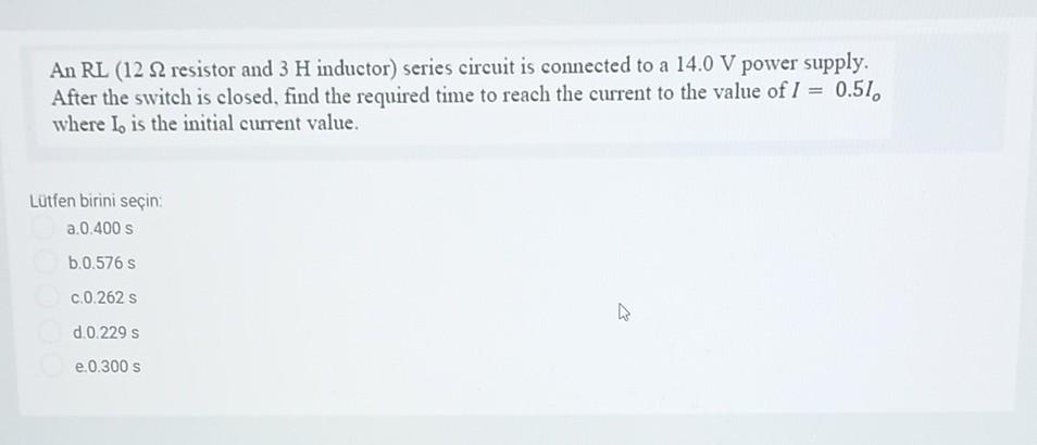 Solved An RL ( 12Ω resistor and 3H inductor) series circuit | Chegg.com