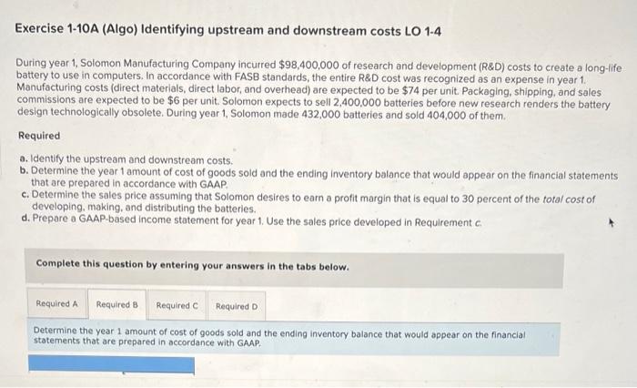 Solved Exercise 1-10A (Algo) Identifying upstream and | Chegg.com