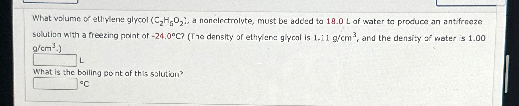 What volume of ethylene glycol (C2H6O2), ﻿a | Chegg.com