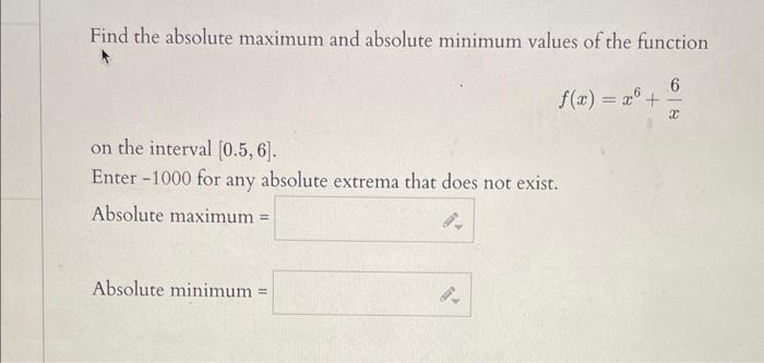 Solved Find the absolute maximum and absolute minimum values | Chegg.com