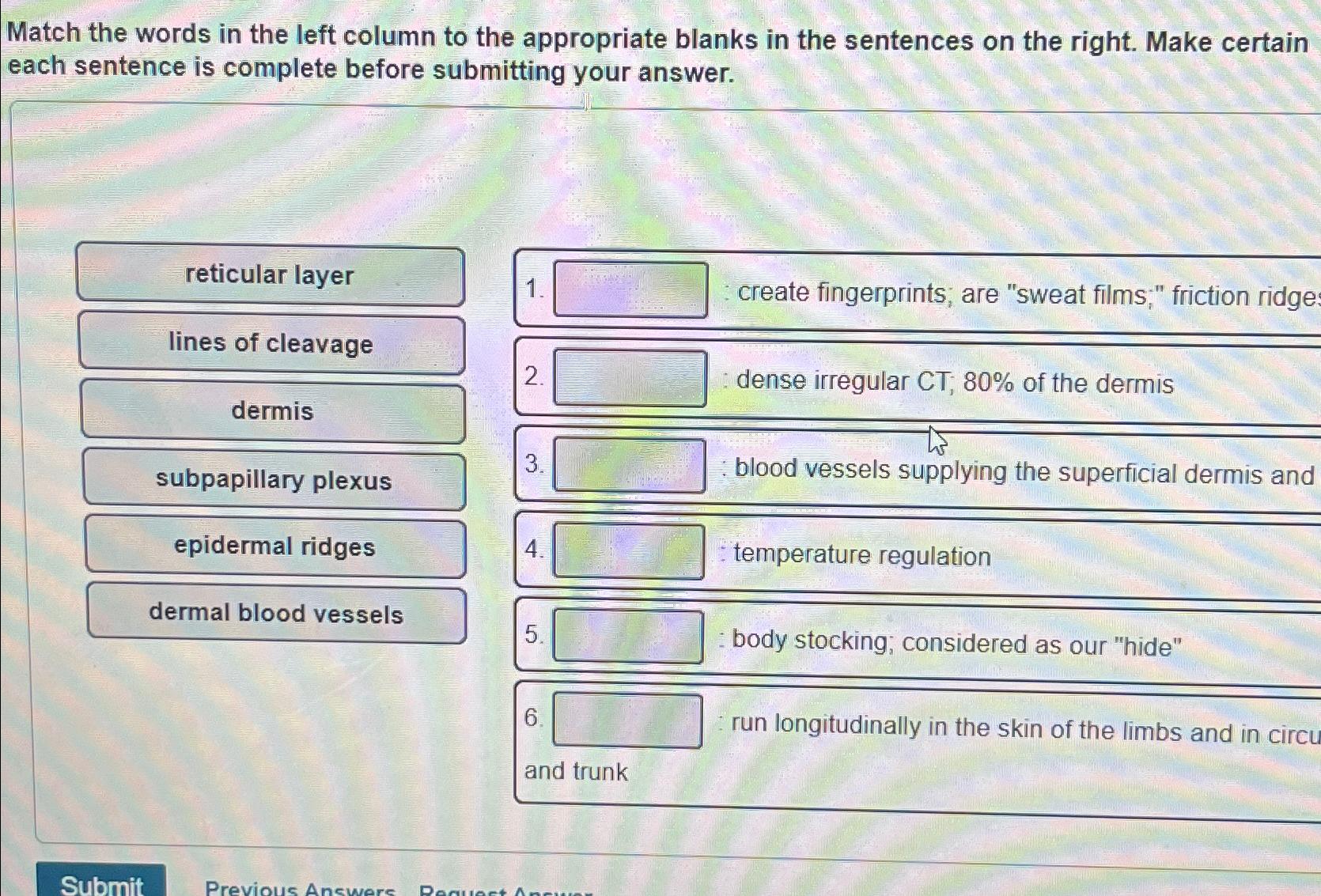 Solved Match the words in the left column to the appropriate | Chegg.com