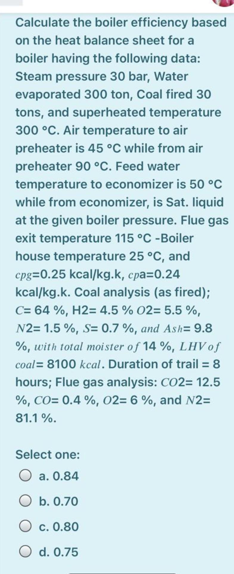 Solved Calculate the boiler efficiency based on the heat | Chegg.com