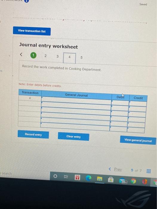 Solved lomework Saved Exercise 5-7 (Algo) Process Costing | Chegg.com