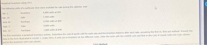 Solved Perpetual inventory using fifo The following unats ot | Chegg.com
