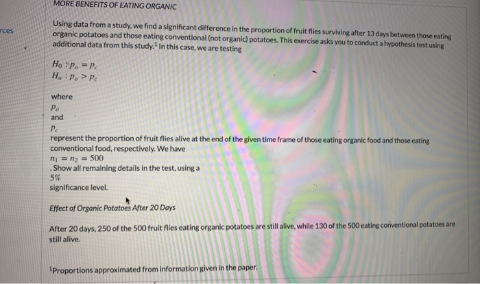 Solved MORE BENEFITS OF EATING ORGANIC rces Using data from | Chegg.com