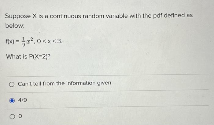 Solved Suppose X is a continuous random variable with the | Chegg.com