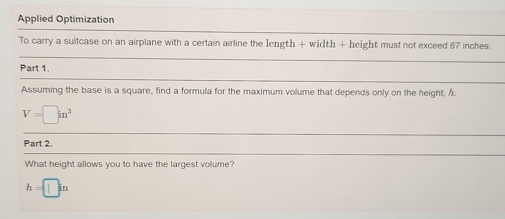 Solved Assuming the base is a square, find a formula for the | Chegg.com
