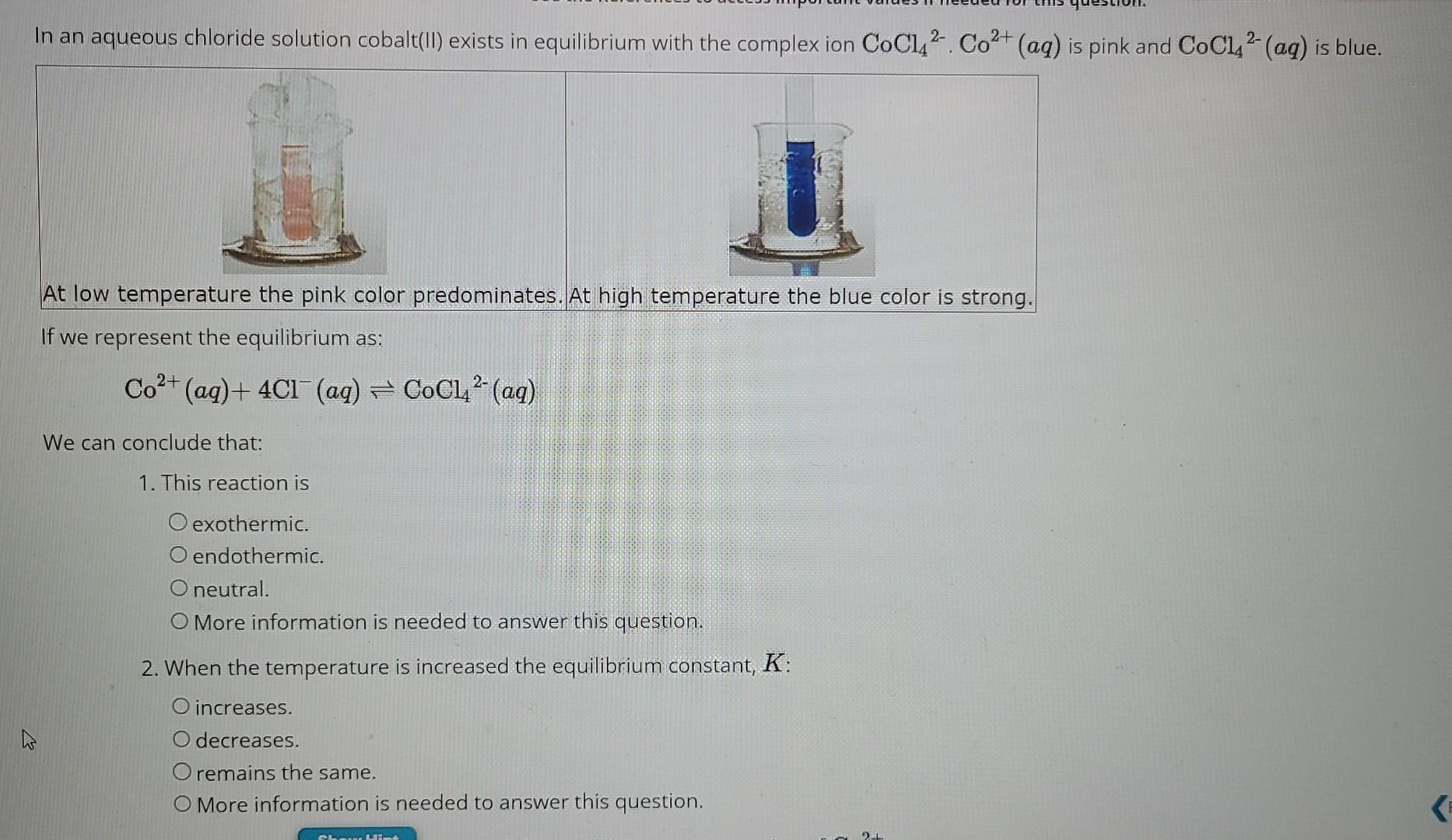 Solved In an aqueous chloride solution cobalt(III) exists in | Chegg.com