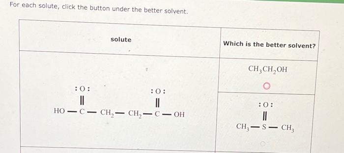 Solved there are two solvents to choose from for each of the | Chegg.com