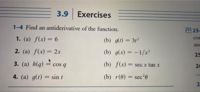 Solved 3.9 Exercises 1-4 Find an antiderivative of the | Chegg.com