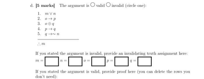 Solved b. [5 marks] The argument is Ovalid Oinvalid (circle | Chegg.com