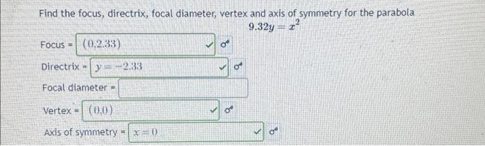Solved Find the focus, directrix, focal diameter, vertex and | Chegg.com