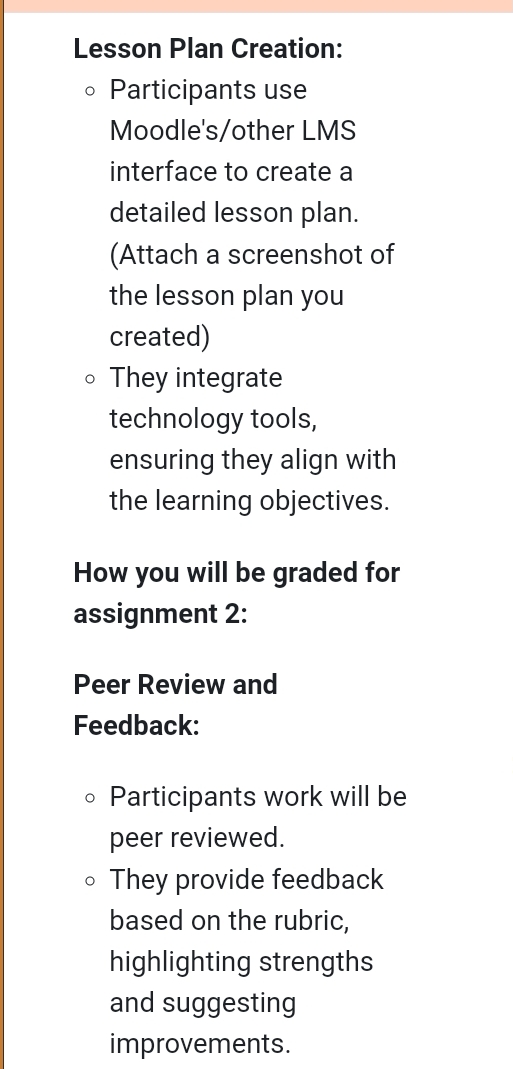Solved Lesson Plan Creation:Participants use Moodle's/other | Chegg.com