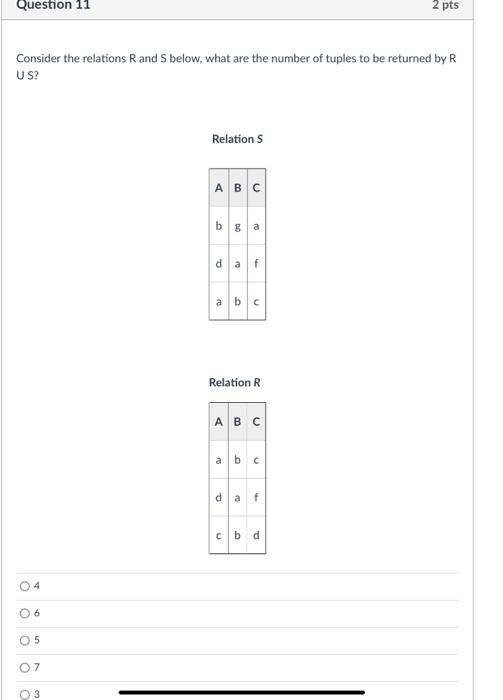 Solved Consider the relations R and S below, what are the | Chegg.com