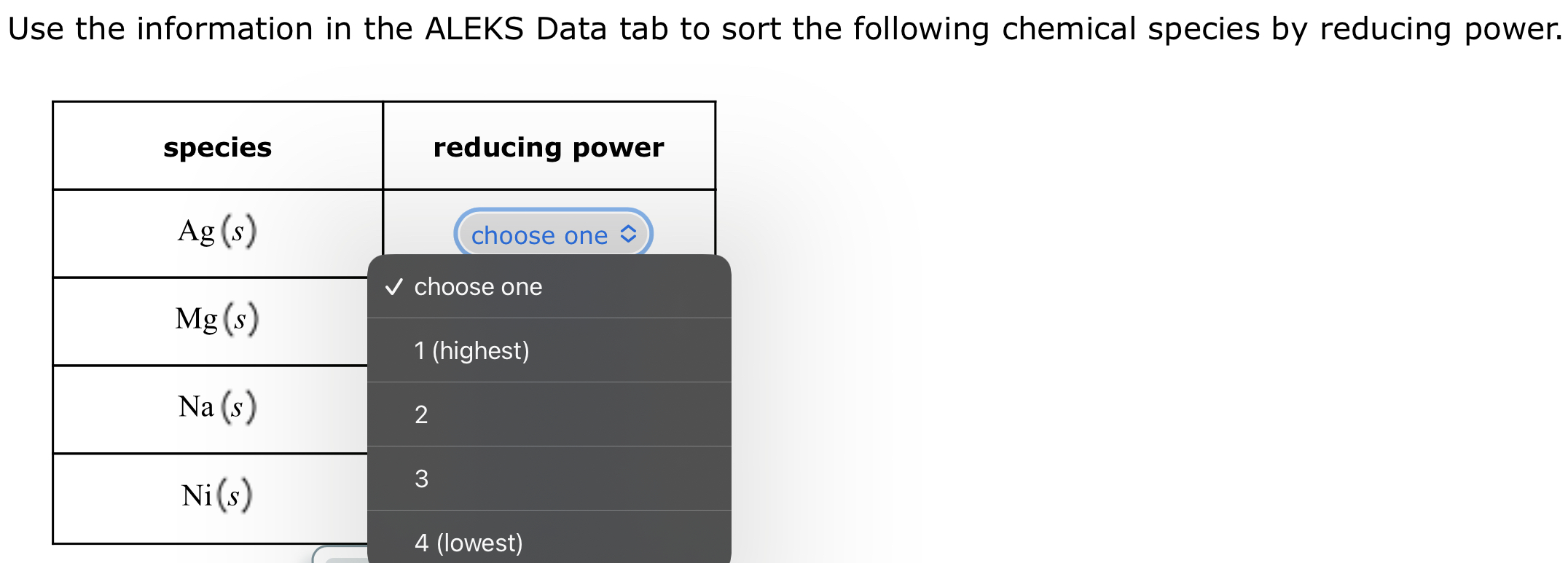 Solved Use the information in the ALEKS Data tab to sort the | Chegg.com