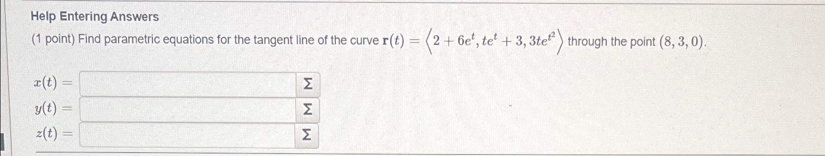 Solved Help Entering Answers(1 ﻿point) ﻿Find parametric | Chegg.com