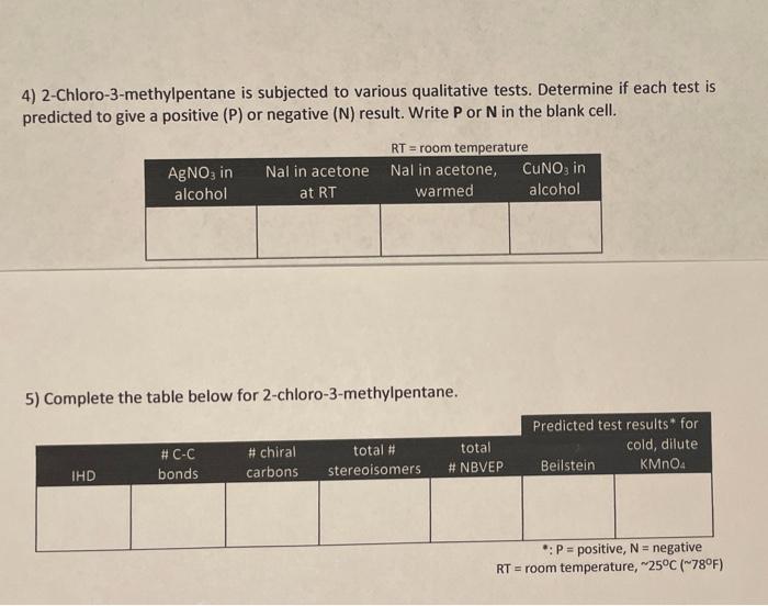 Solved 4) 2-Chloro-3-methylpentane is subjected to various | Chegg.com