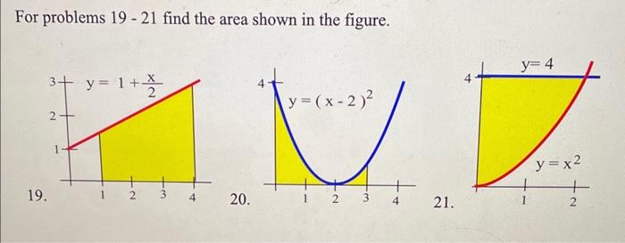 Solved For problems 19 - 21 find the area shown in the | Chegg.com