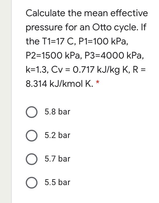 Solved Calculate the mean effective pressure for an Otto | Chegg.com