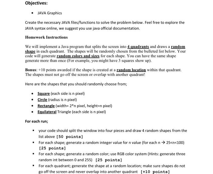 Solved - JAVA Graphics Create the necessary JAVA | Chegg.com