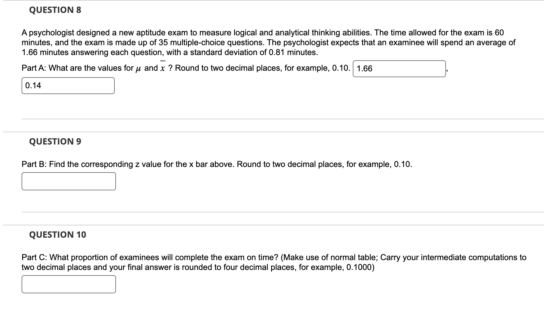 QUESTION 8A psychologist designed a new aptitude exam | Chegg.com
