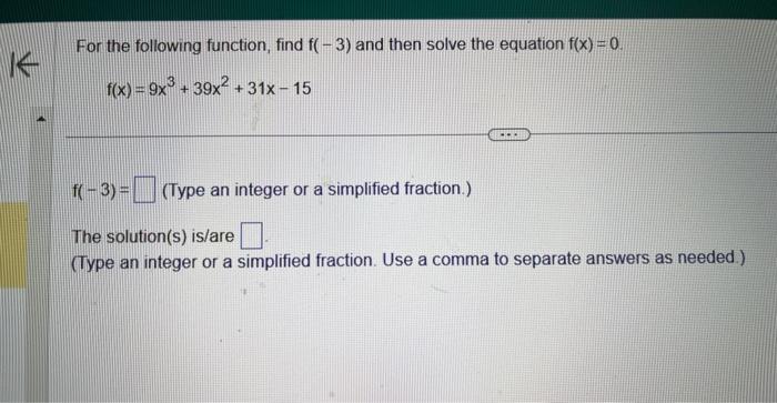 Solved For the following function, find f(−3) and then solve | Chegg.com