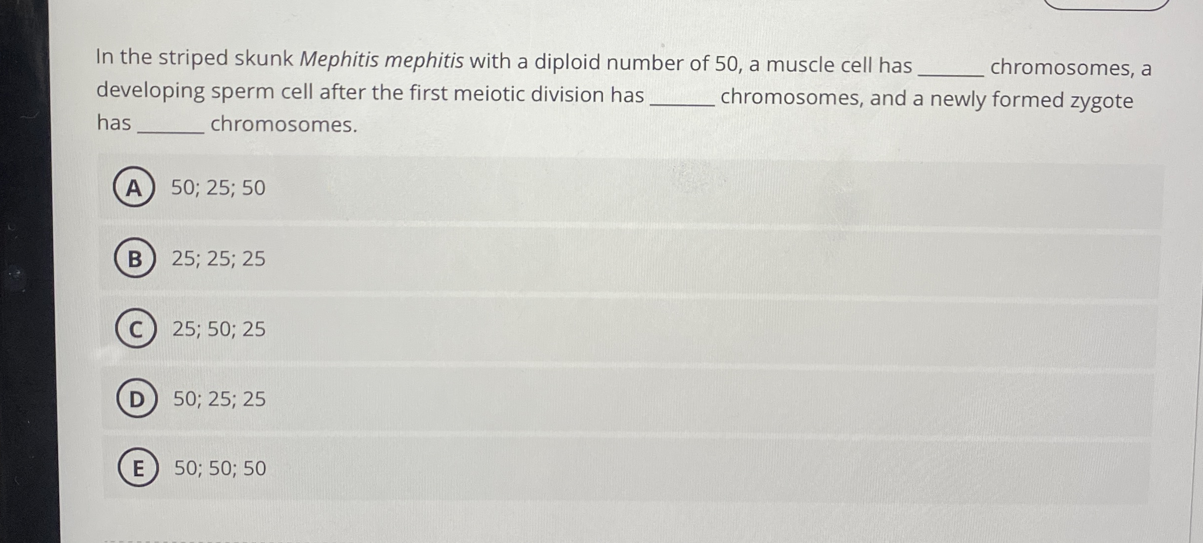 Solved In the striped skunk Mephitis mephitis with a diploid | Chegg.com