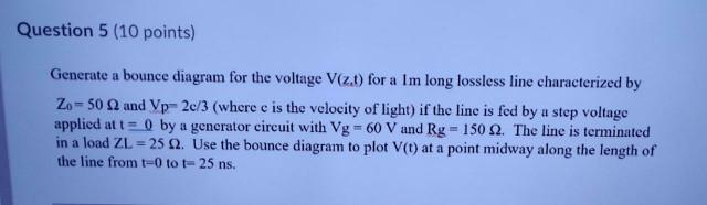 Solved Question 5 (10 points) Generate a bounce diagram for | Chegg.com