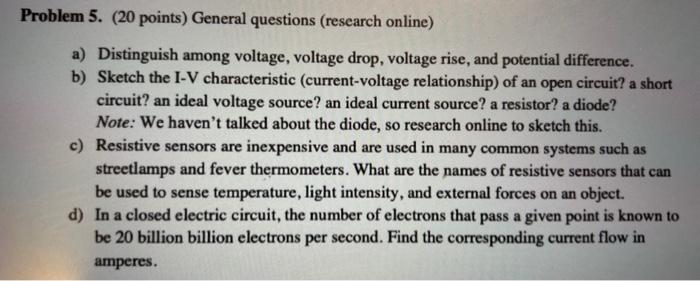 Solved Problem 5. (20 points) General questions (research | Chegg.com