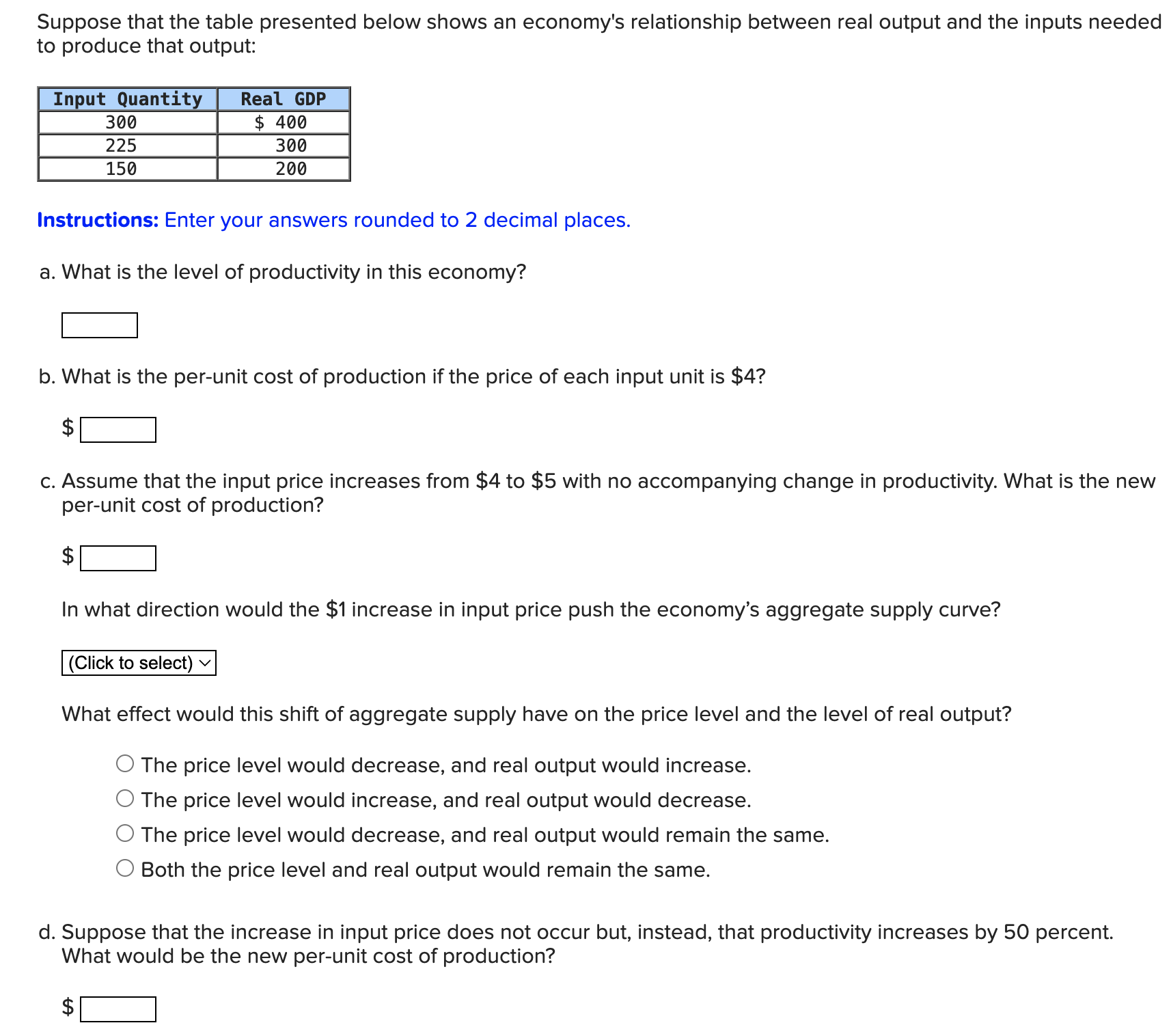 Solved Suppose that the table presented below shows an | Chegg.com