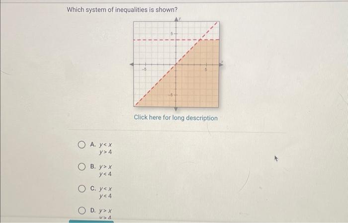 Solved Which system of inequalities is shown? A. y 4 | Chegg.com