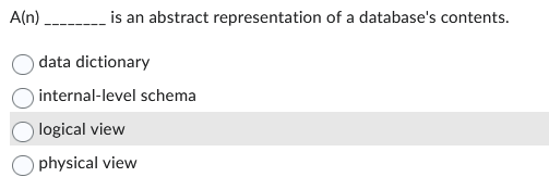 Solved A(n), ﻿is an abstract representation of a database's | Chegg.com