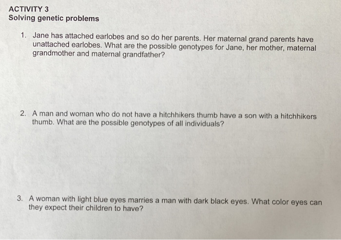 Solved ACTIVITY 3 Solving genetic problems Jane has attached | Chegg.com