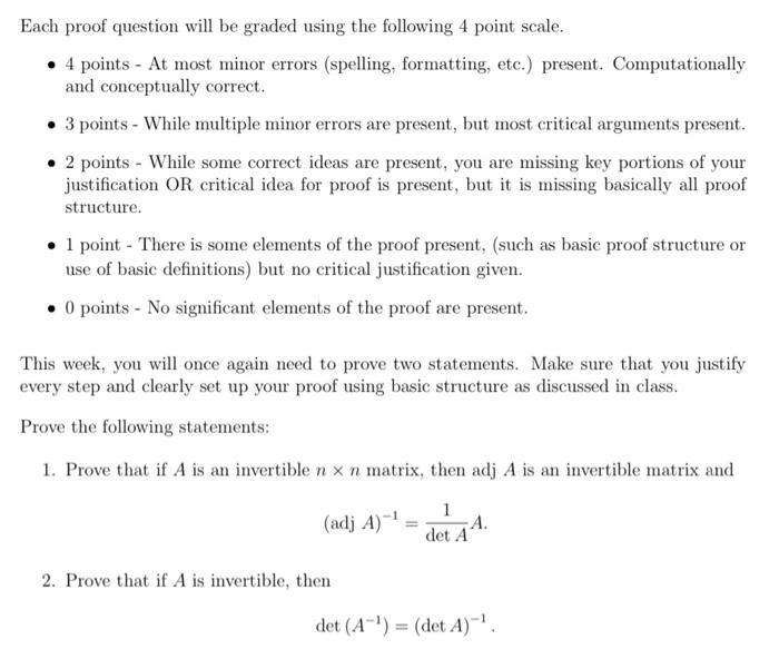 Solved Each proof question will be graded using the | Chegg.com