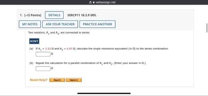 Solved webassign.net 1. [-/2 points) DETAILS SERCP11 | Chegg.com