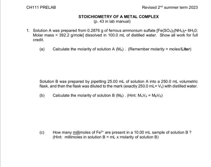 Solved 111 PRELAB Revised 2nid summer term 2023 | Chegg.com
