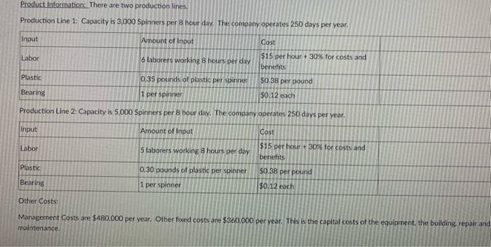 Solved Product Information: There are two production lines, | Chegg.com