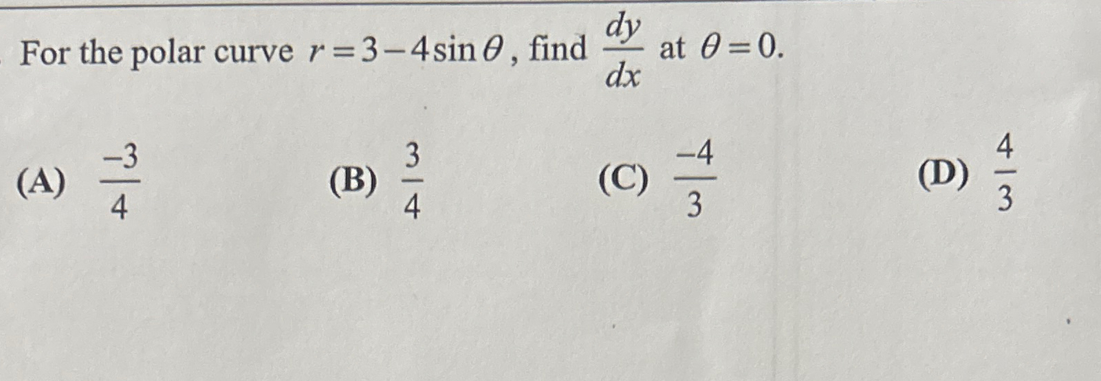 Solved For the polar curve r=3-4sinθ, ﻿find dydx ﻿at | Chegg.com