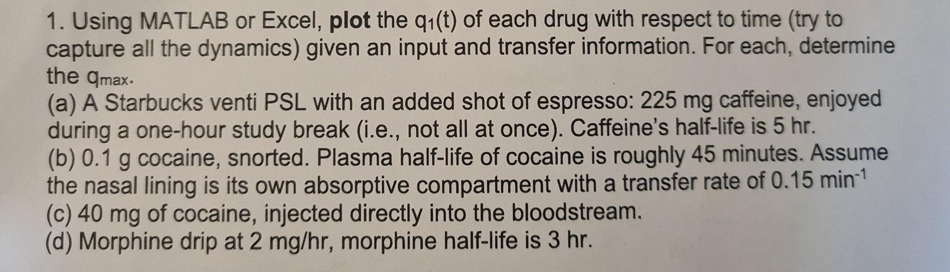 Solved 1. Using MATLAB or Excel, plot the q1(t) of each drug | Chegg.com