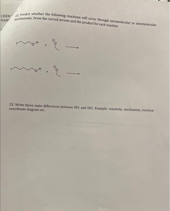 Solved CHEM " 22. Predict whether the following reactions | Chegg.com