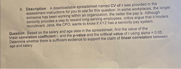 Solved 6. Description: A downloadable spreadsheet named CV | Chegg.com