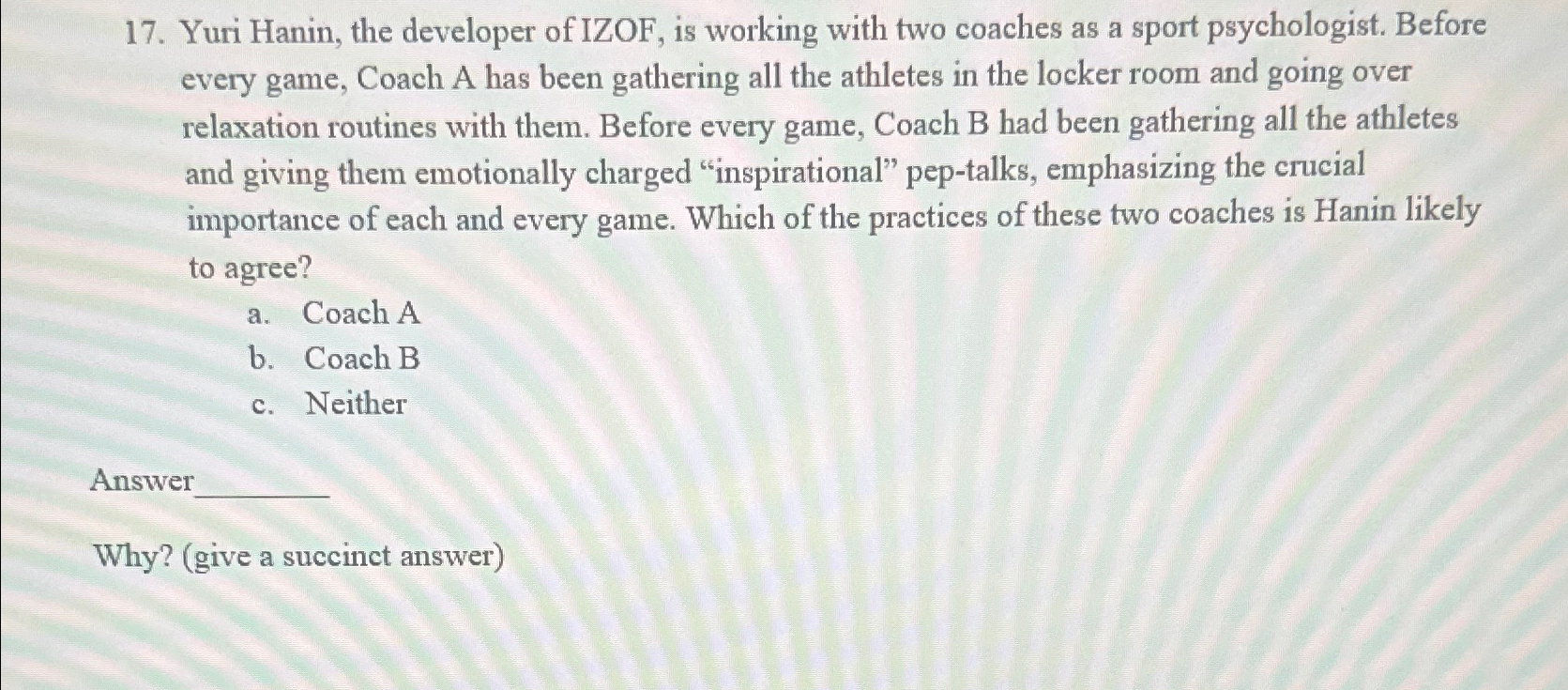 Solved Yuri Hanin, the developer of IZOF, is working with | Chegg.com